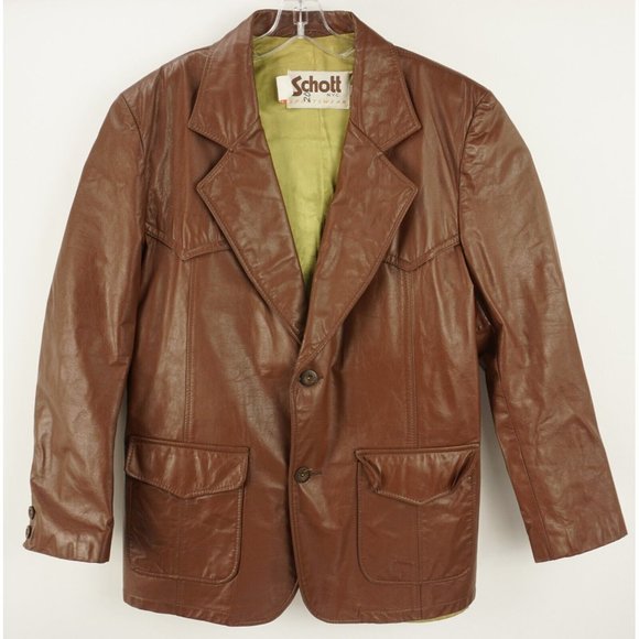 SCHOTT | Jackets & Coats | Schott Mens 46r Brownred Leather Collared ...